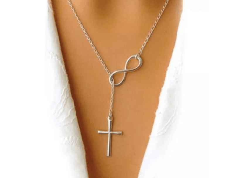 Italian Solid Sterling Silver Infinity Cross Lariat Necklace | Elements ...